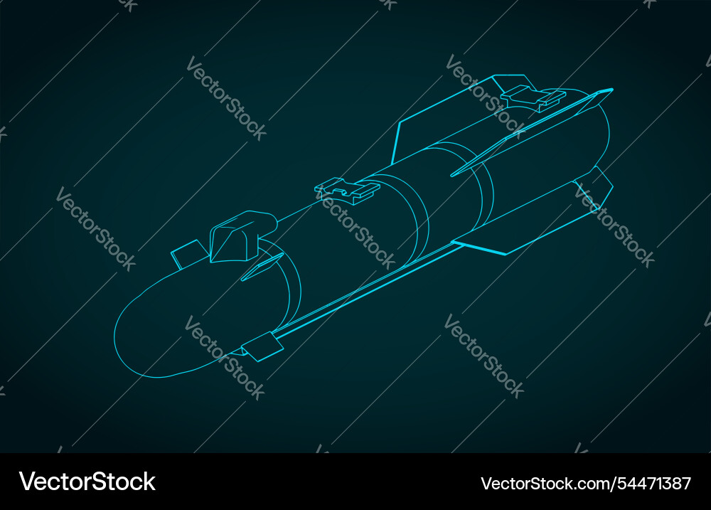 Hellfire missile isometric blueprint Royalty Free Vector