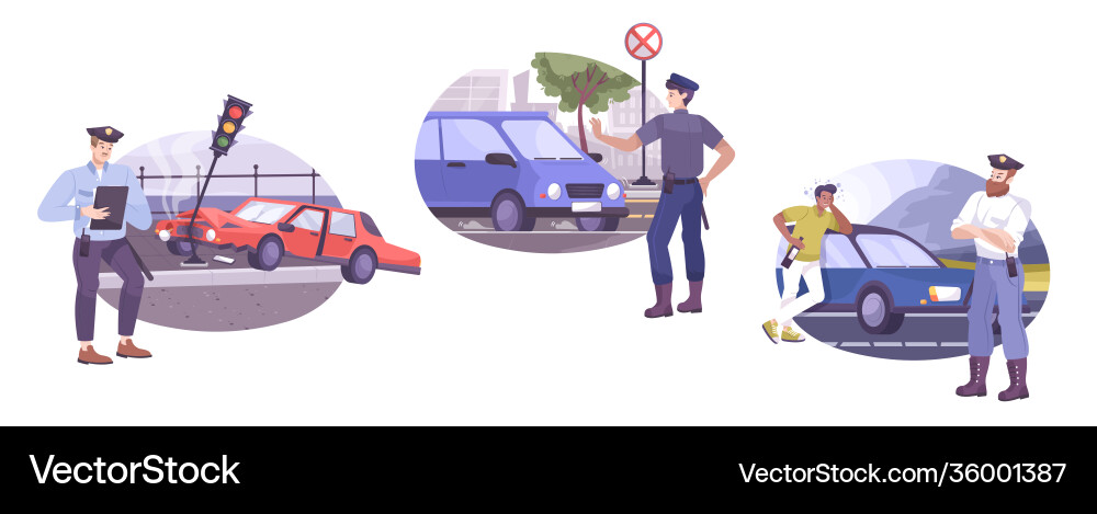 Traffic police compositions set Royalty Free Vector Image