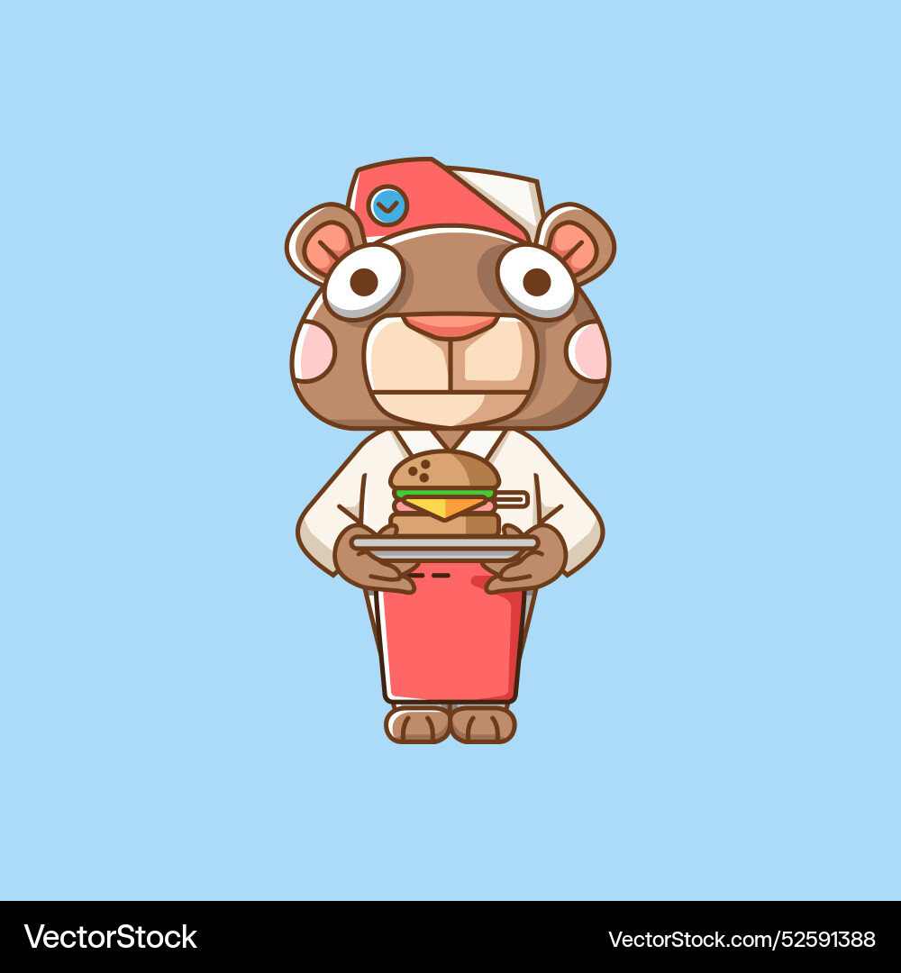 Cute teddy bear waiter animal kawaii chibi Vector Image