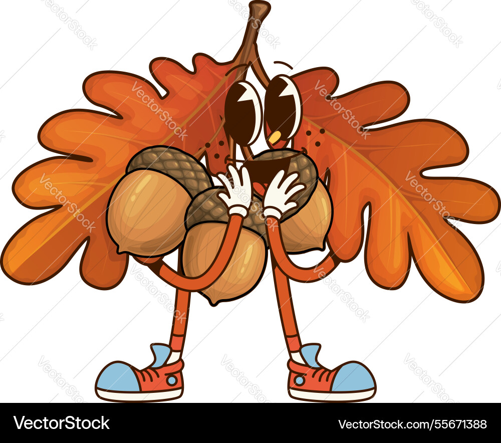 Groovy thanksgiving oak leaf with acorns character