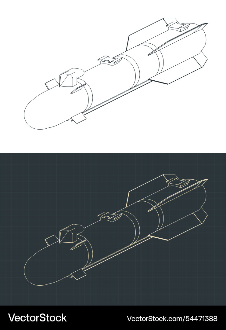 Hellfire missile isometric blueprints Royalty Free Vector