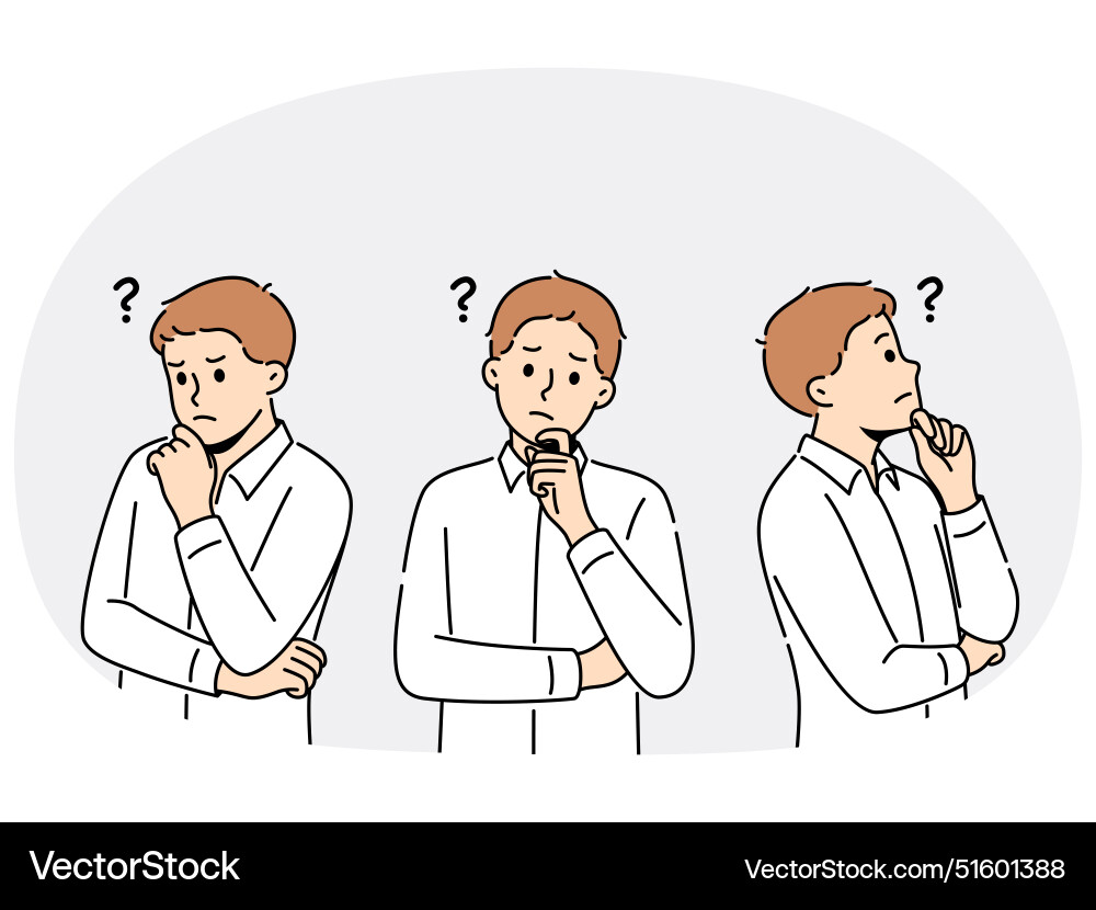 Male employee feel confused look for problem Vector Image