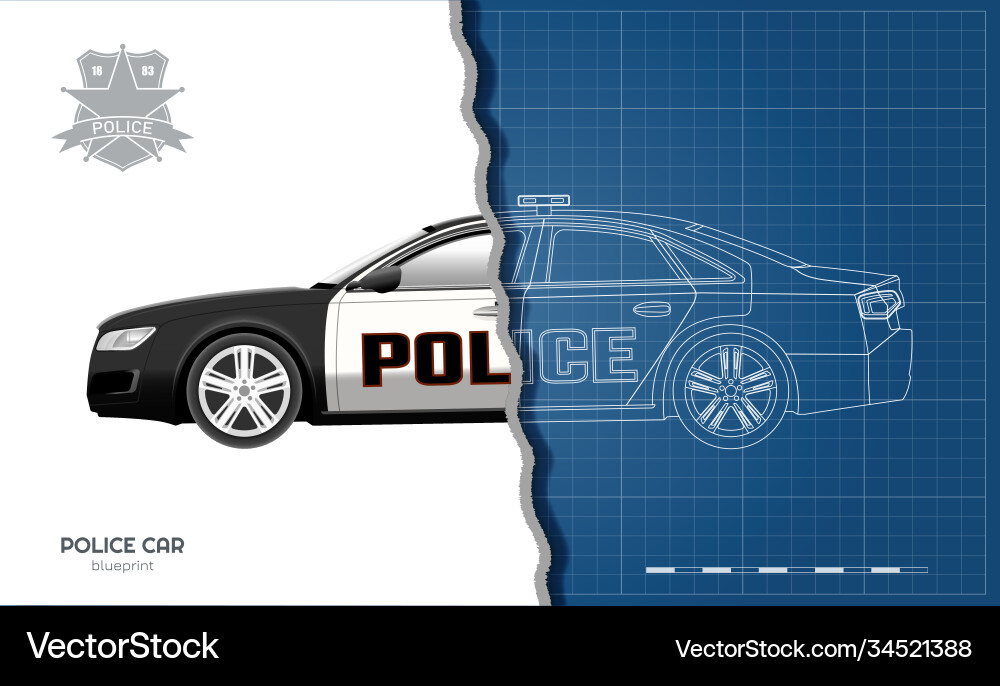Outline police car front side back views Vector Image