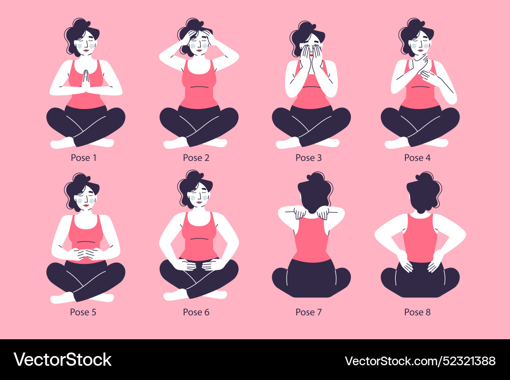 Self-healing reiki poses concept Royalty Free Vector Image