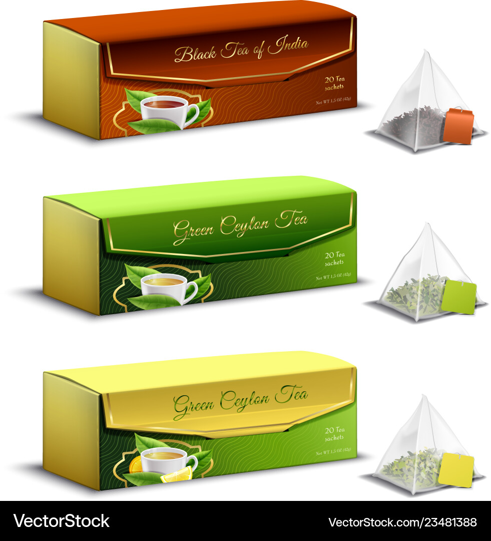 Tea packaging realistic design Royalty Free Vector Image
