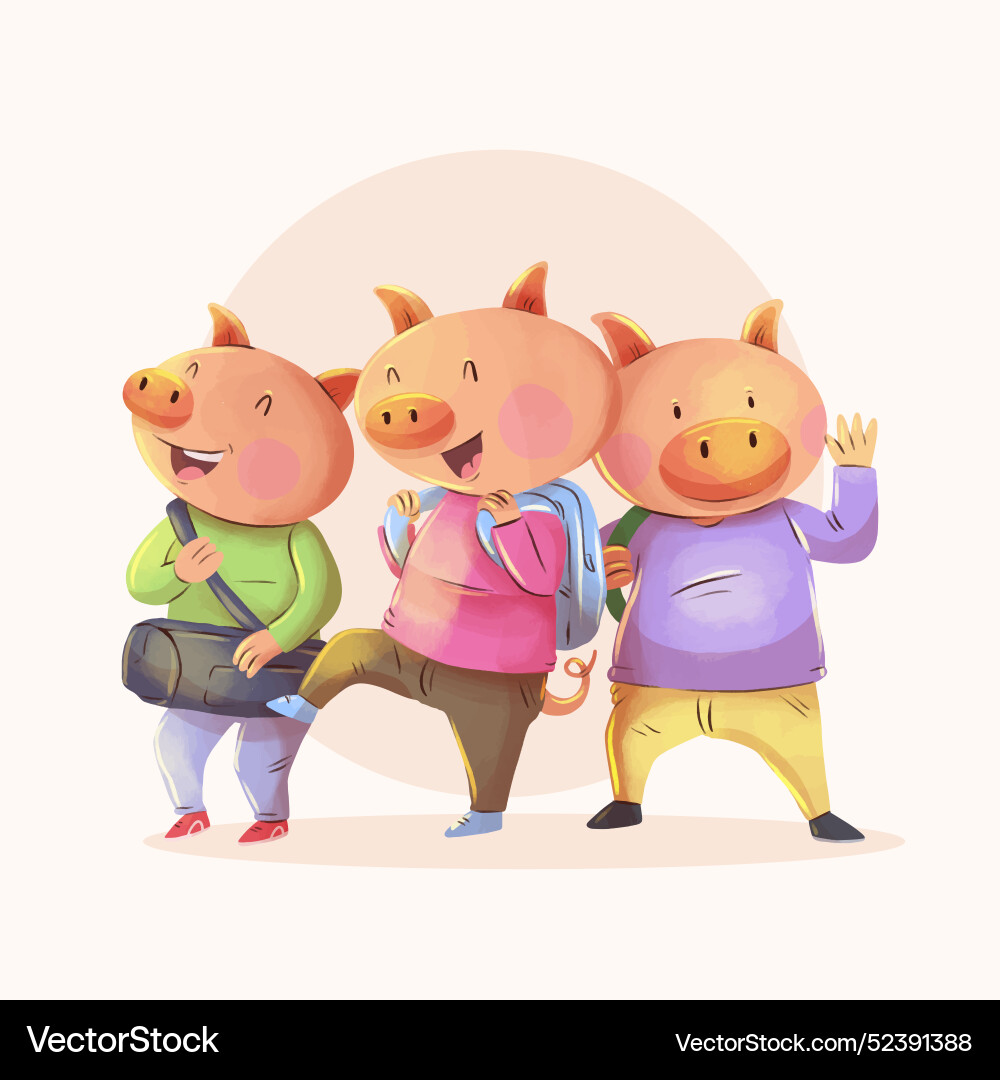 Watercolor the three little pigs Royalty Free Vector Image