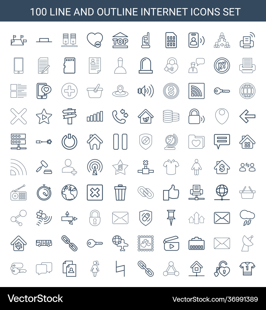 100 Internet-Symbole Lizenzfreies Vektorbild