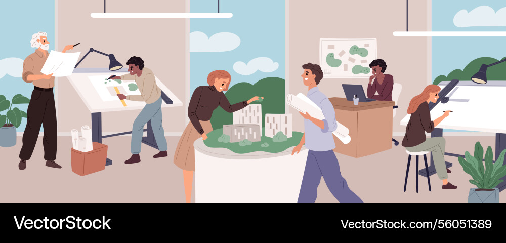 Architect office professionals work workplaces Vector Image