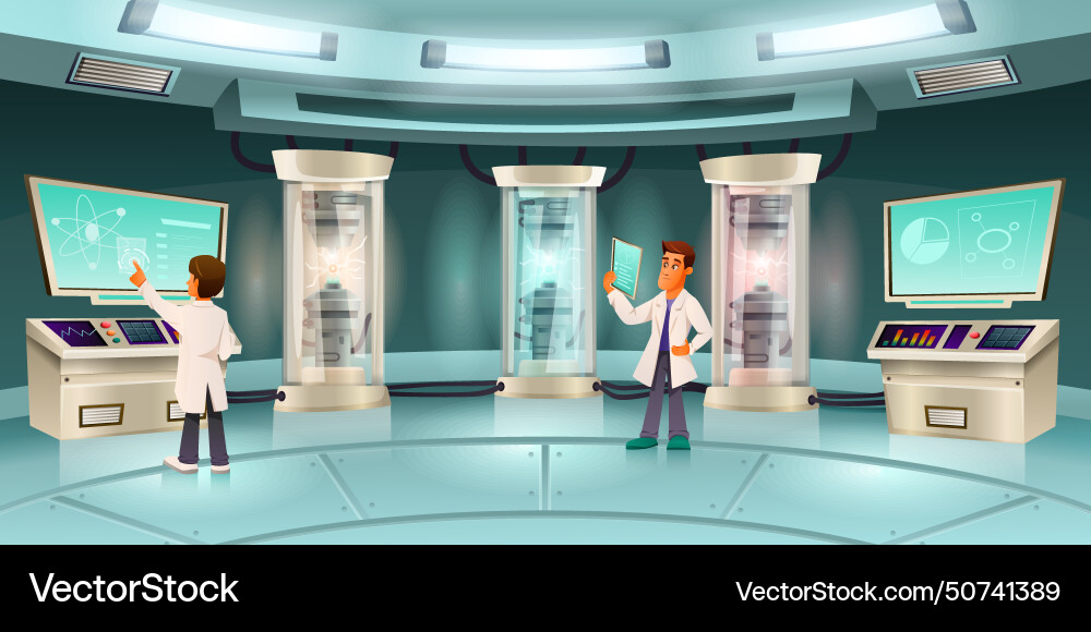 Colored cartoon scientists composition Royalty Free Vector