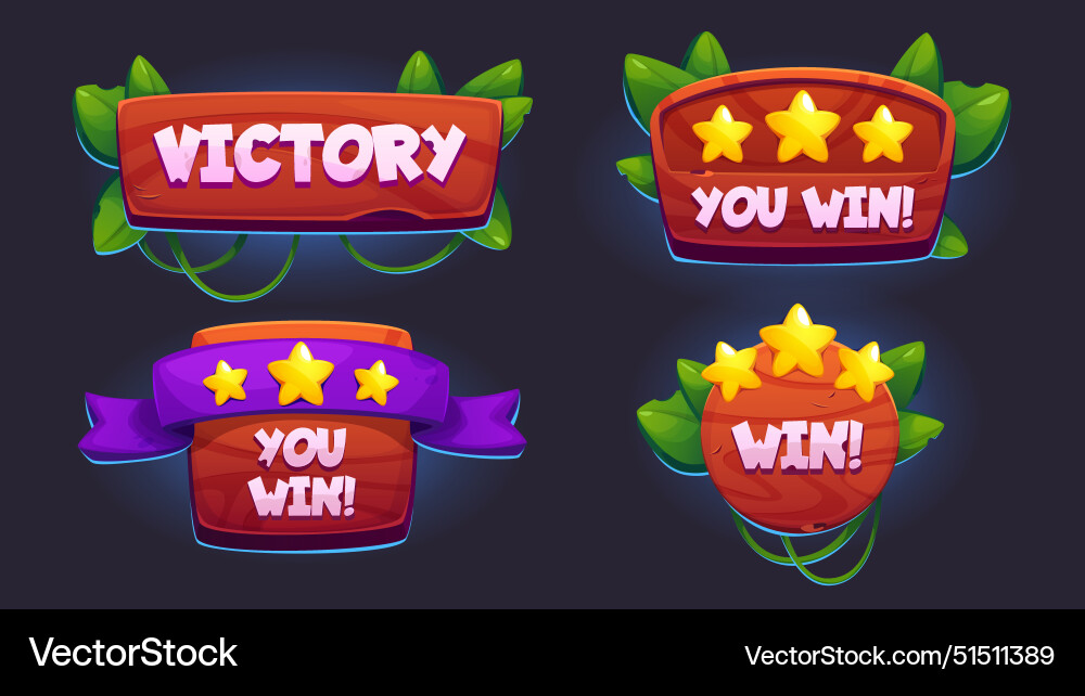 Game ui victory badge element level winner design Vector Image