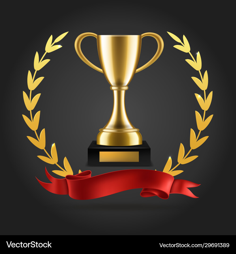 Gold laurels and trophy realistic winner 3d Vector Image