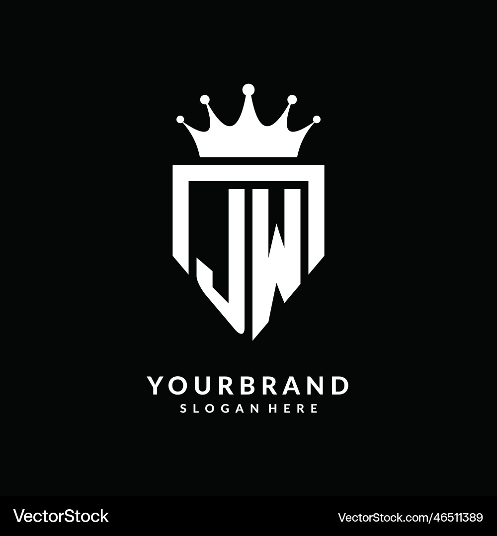 Letter jw logo monogram emblem style with crown Vector Image