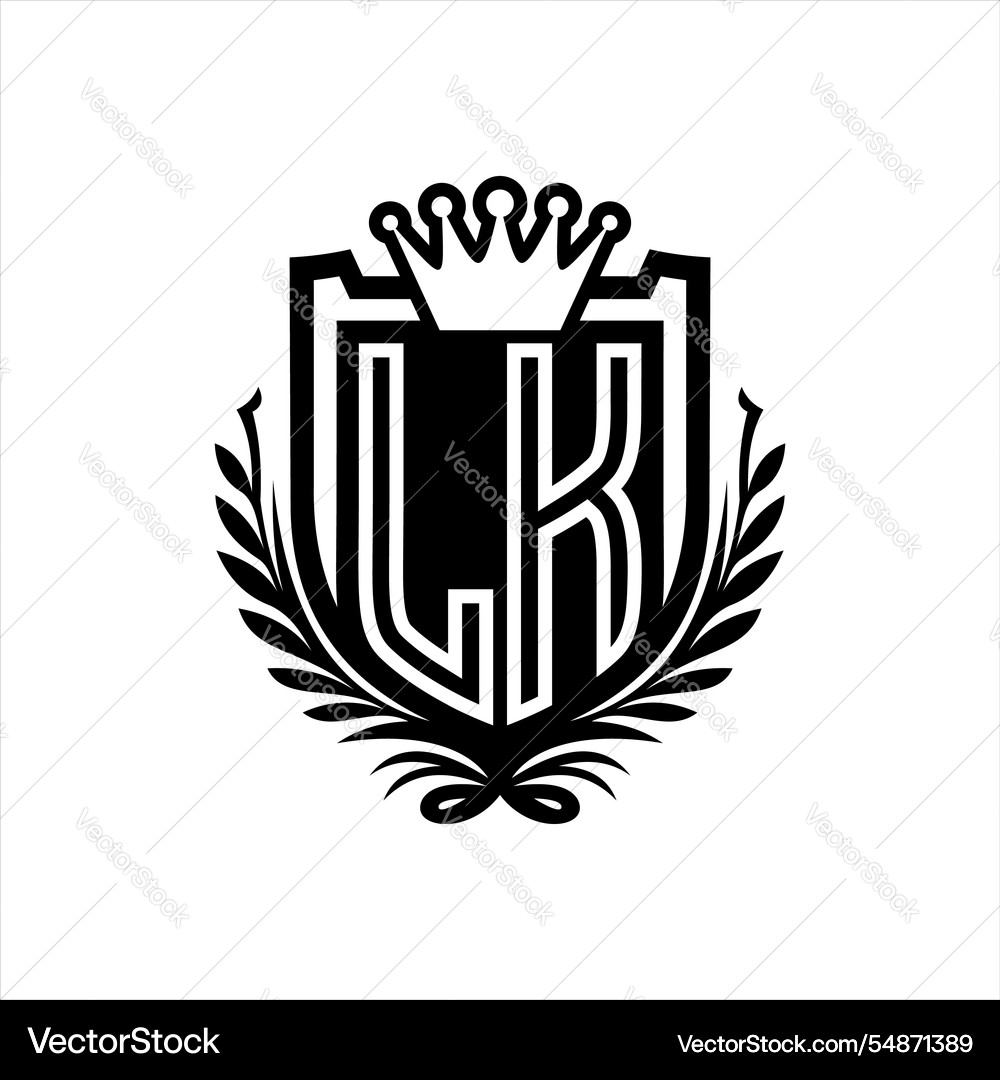 Lk logo heraldic shield shape with crown vintage Vector Image