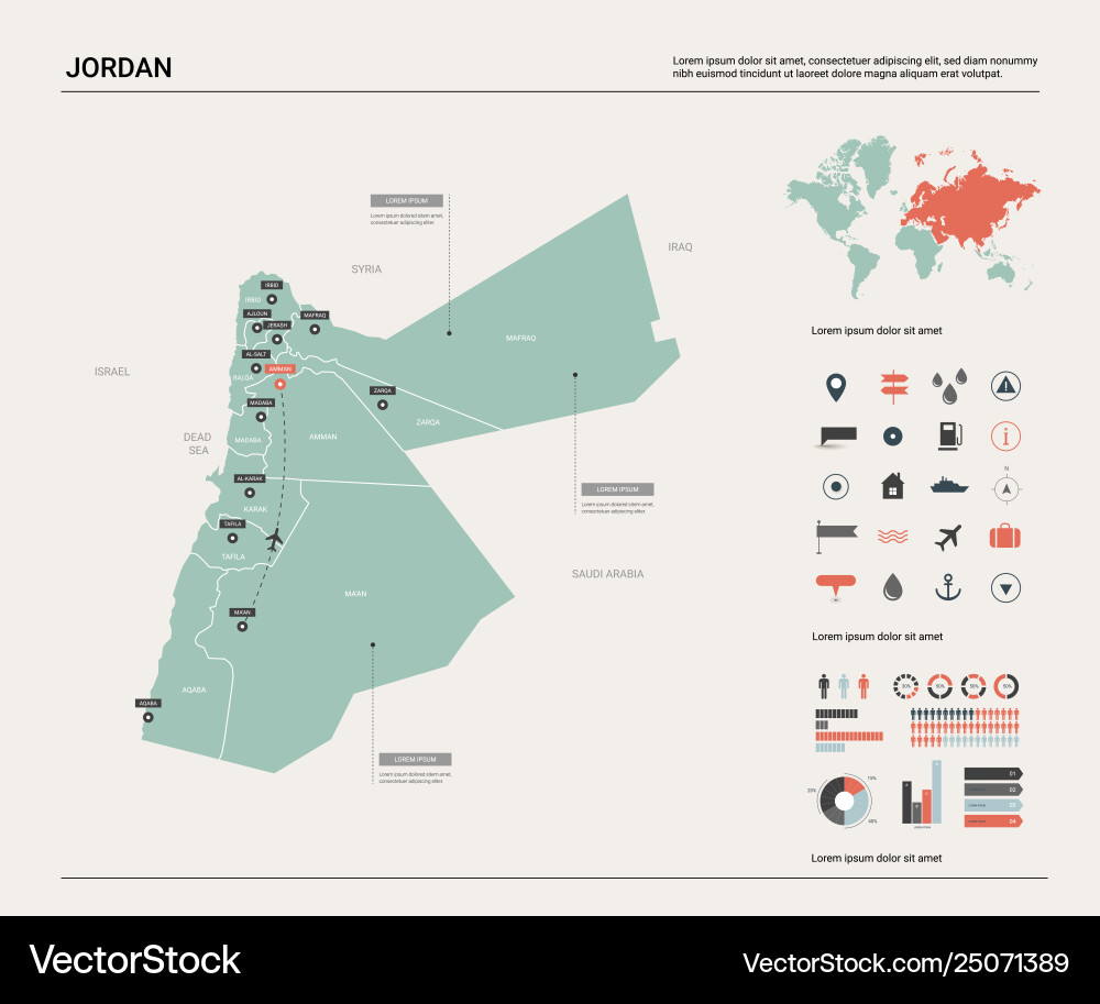 Map jordan high detailed country Royalty Free Vector Image
