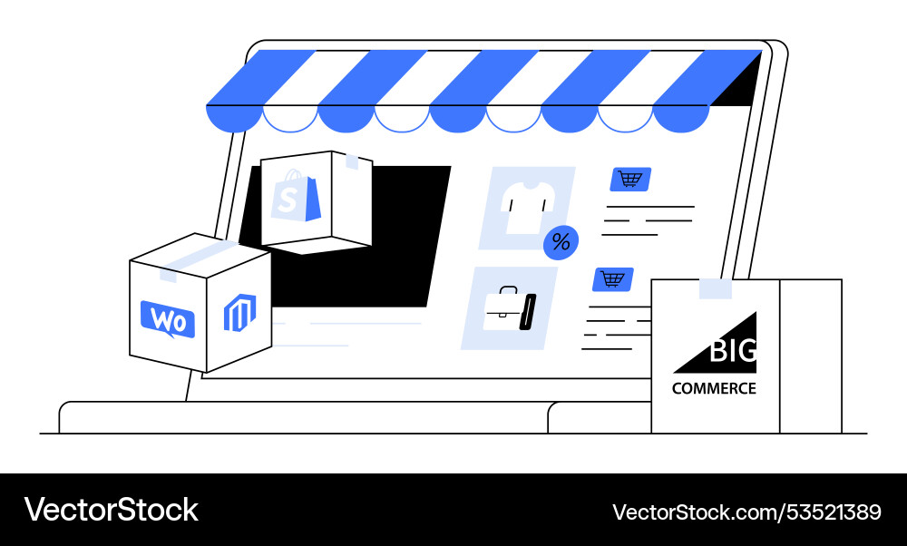 Online storefront with icons representing various Vector Image