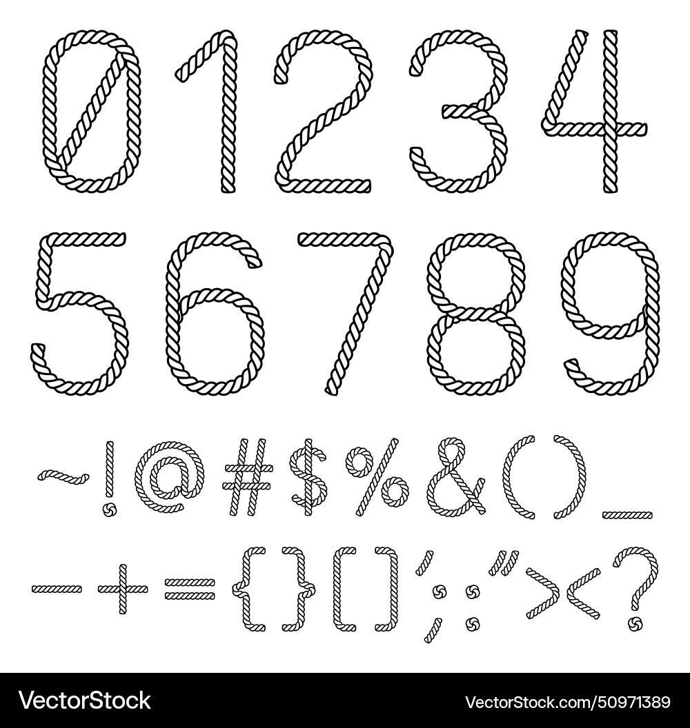 Rope alphabet fonts letters Royalty Free Vector Image