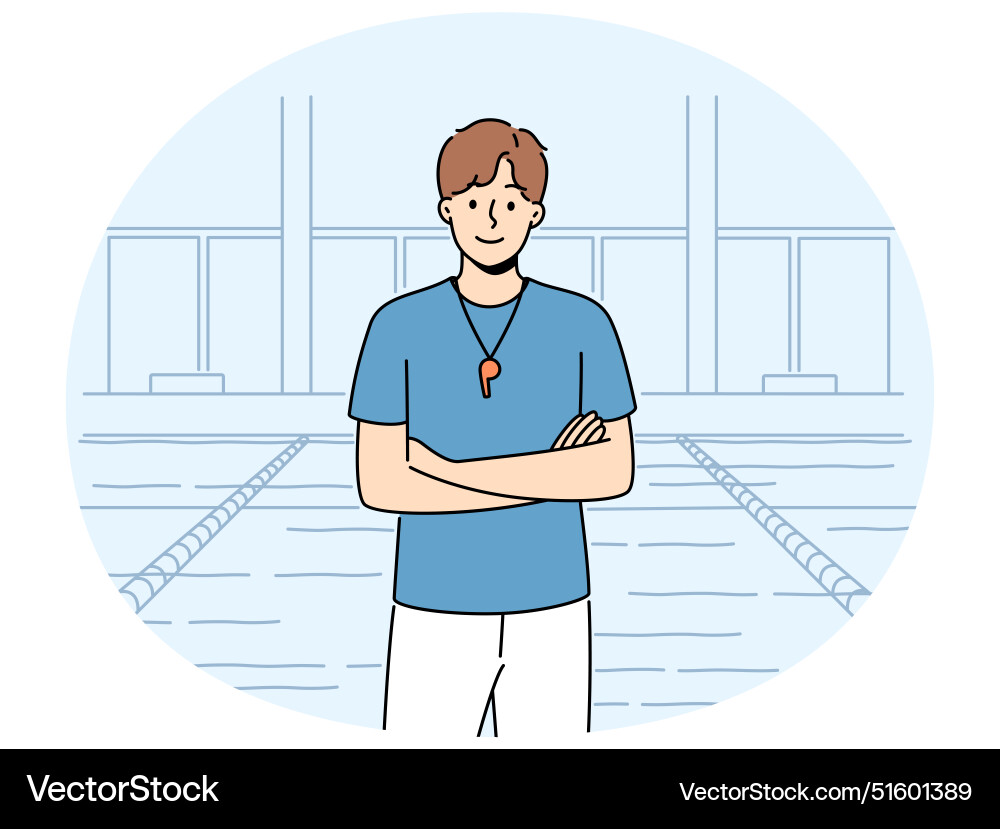 Smiling male swimming coach with whistle Vector Image