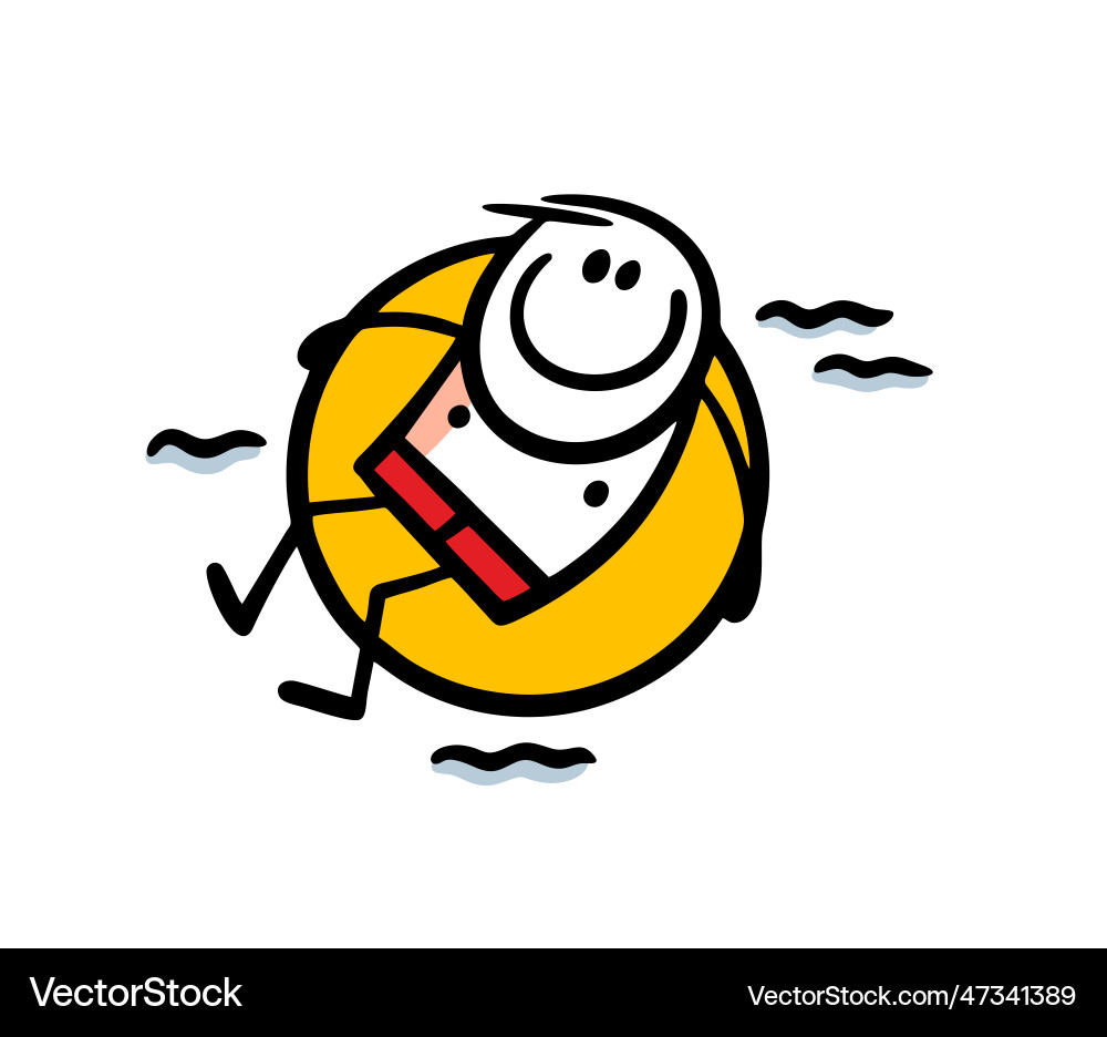 Stickman in swimming trunks sits an inflatable Vector Image