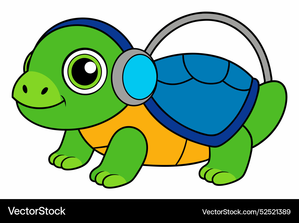Turtle listing music with headphone l Royalty Free Vector