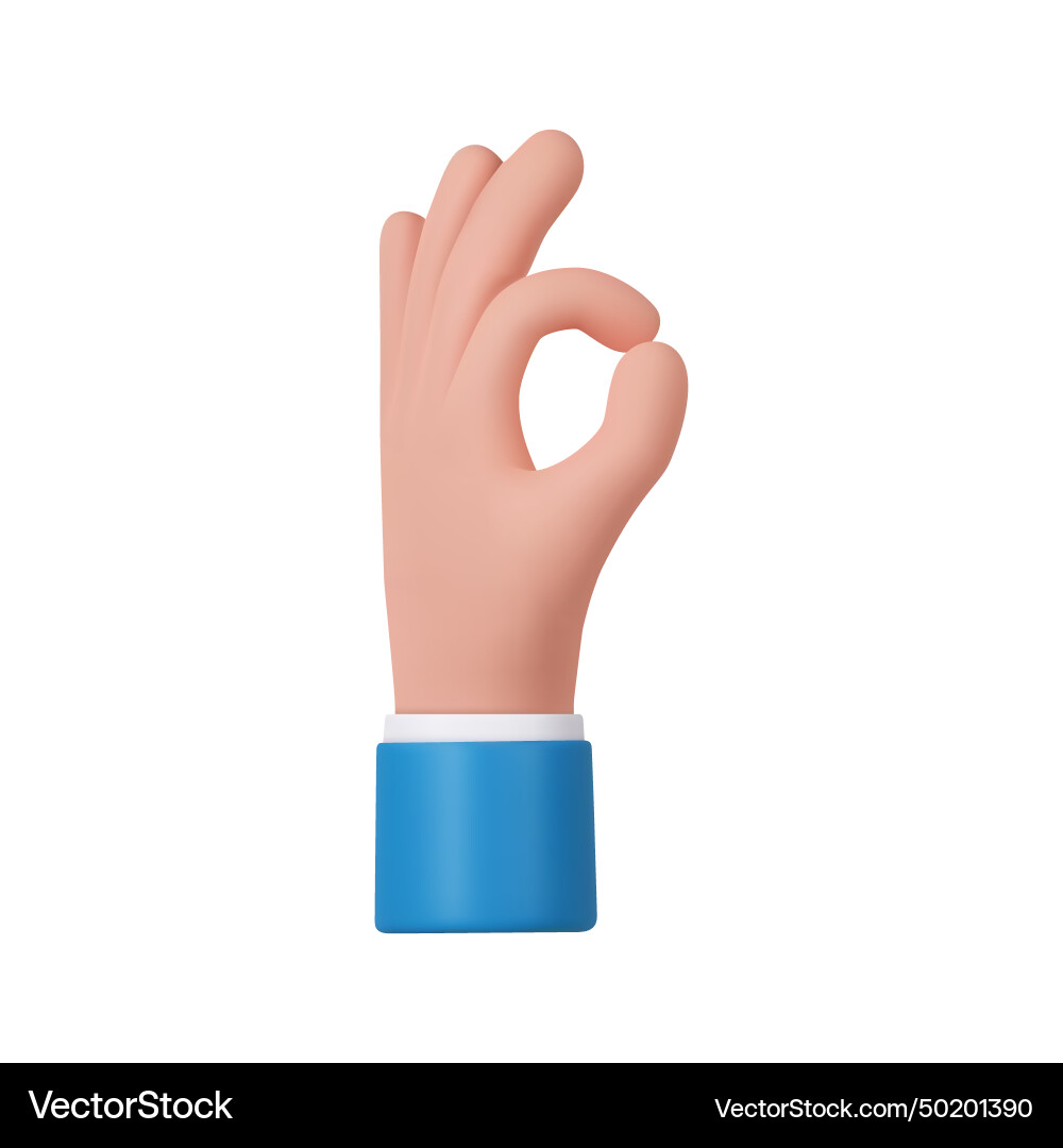 3d cartoon hand making ok gesture Royalty Free Vector Image