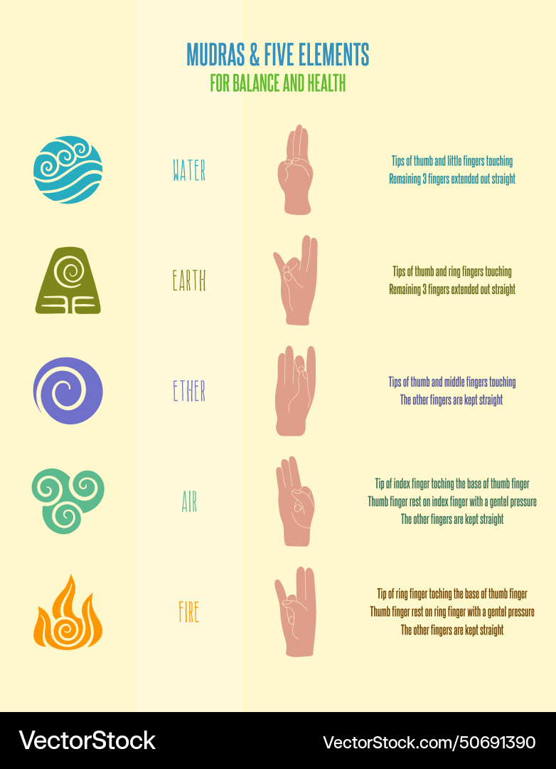 5 elements and mudras educational poster Vector Image