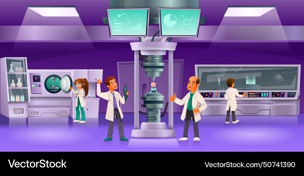 Cartoon colored scientists composition Royalty Free Vector