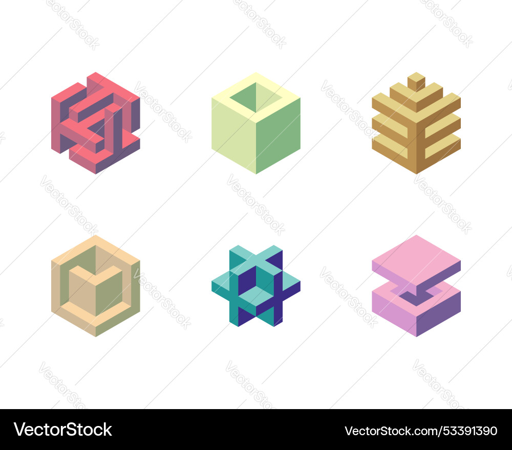 Cube logo geometric design set box logotype Vector Image