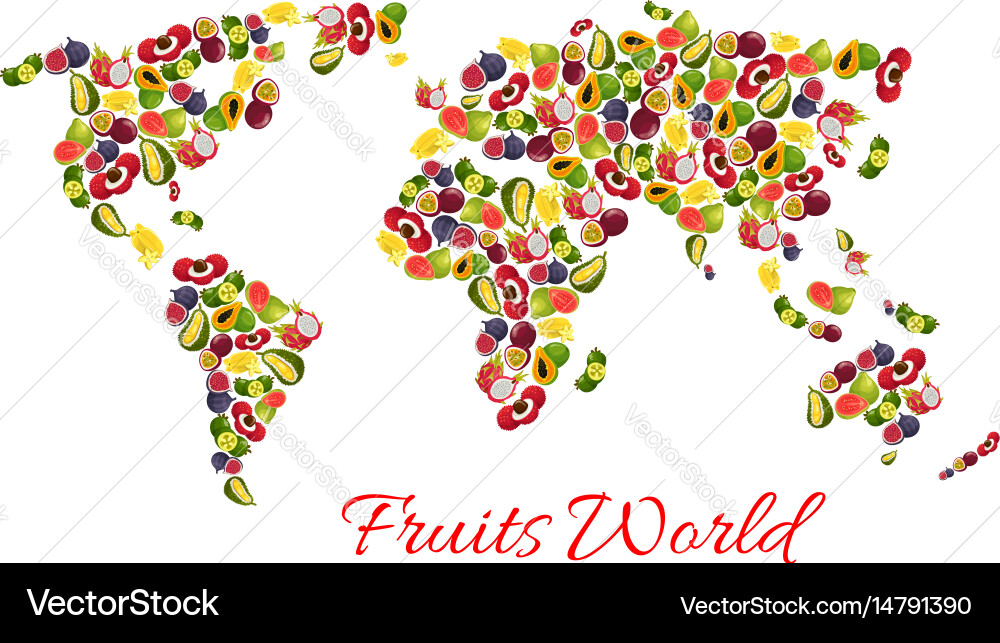 Exotic tropical fruits world map Royalty Free Vector Image