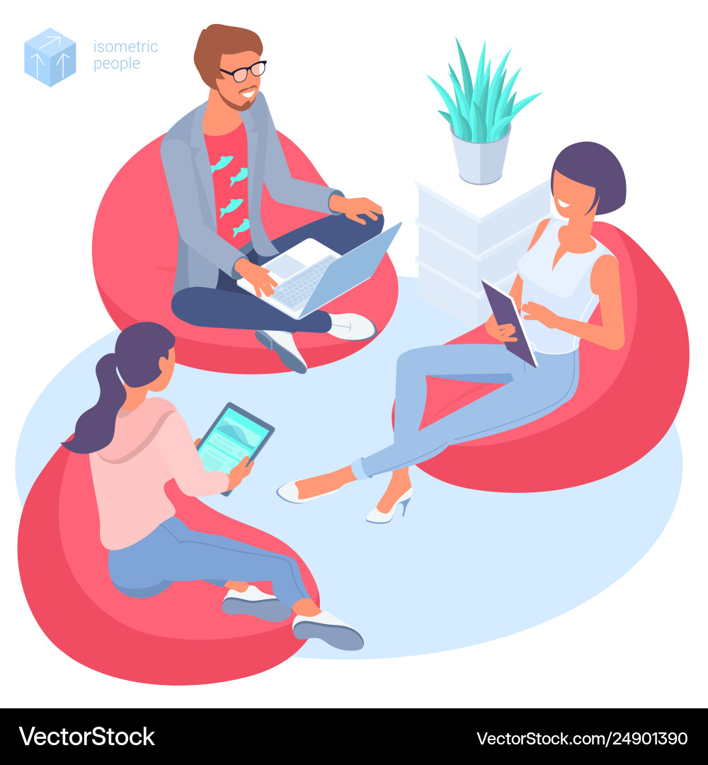 Isometric People in Bean Bags Royalty Free Vector Image