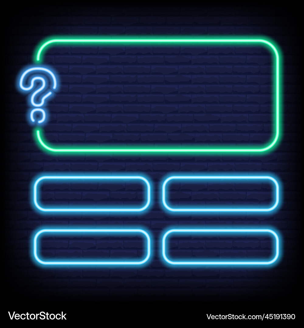 Neon quiz game template with question mark four Vector Image