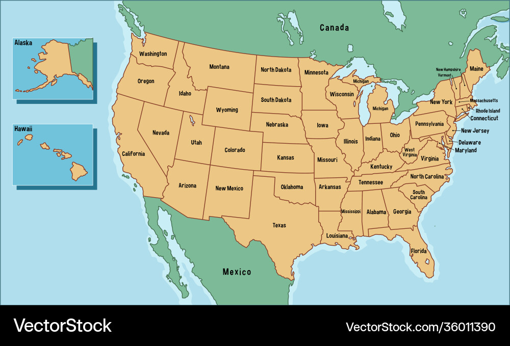 Us Political Map Vector Political Map Of The United States With The