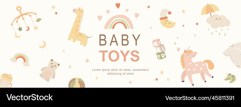 Baby toys horizontal web banner Royalty Free Vector Image