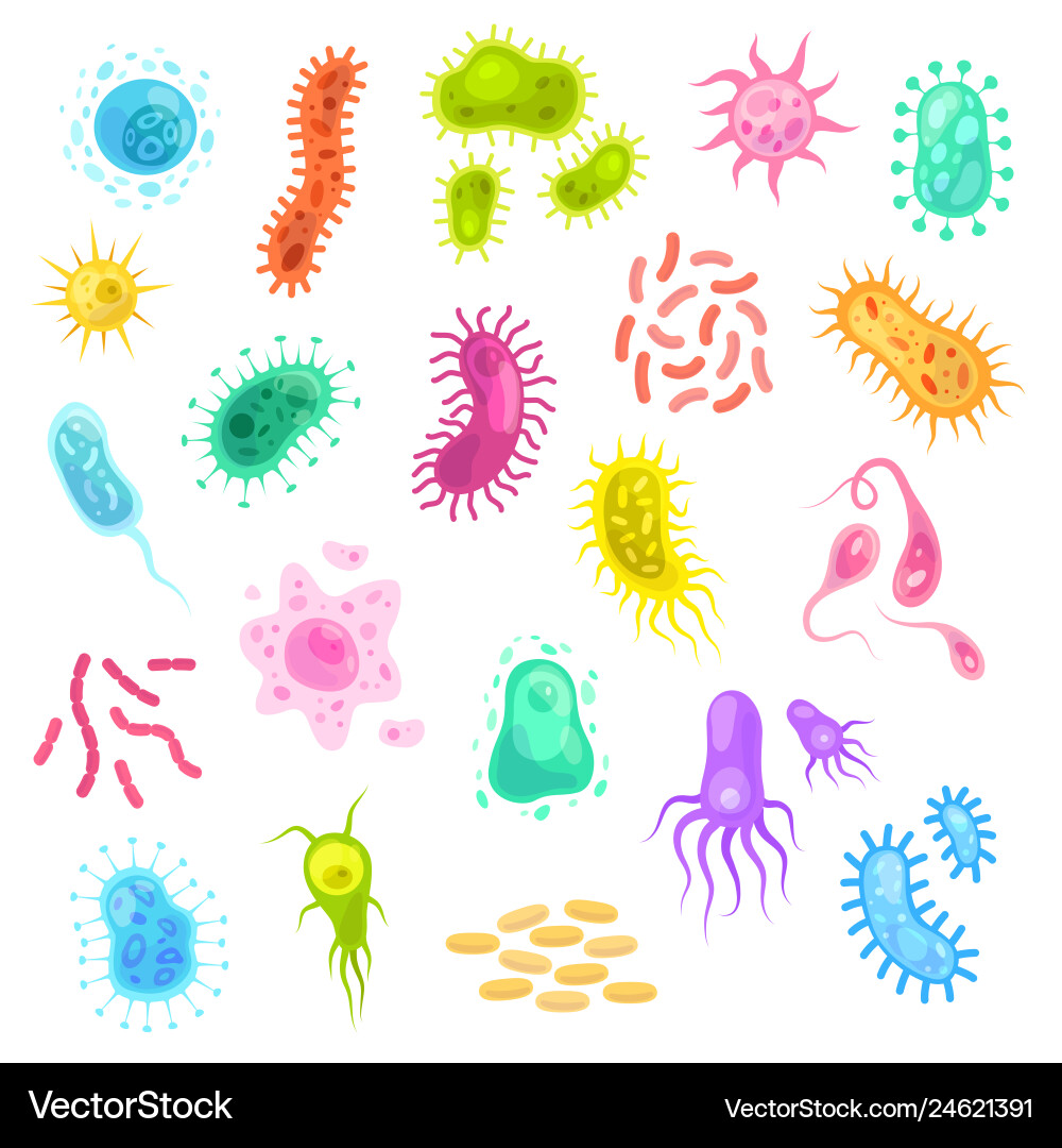 Germs set colorful flu virus cells biological Vector Image
