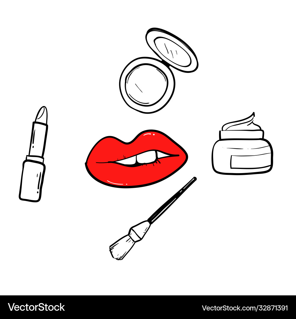 Hand drawn make up icon collection doodle Vector Image