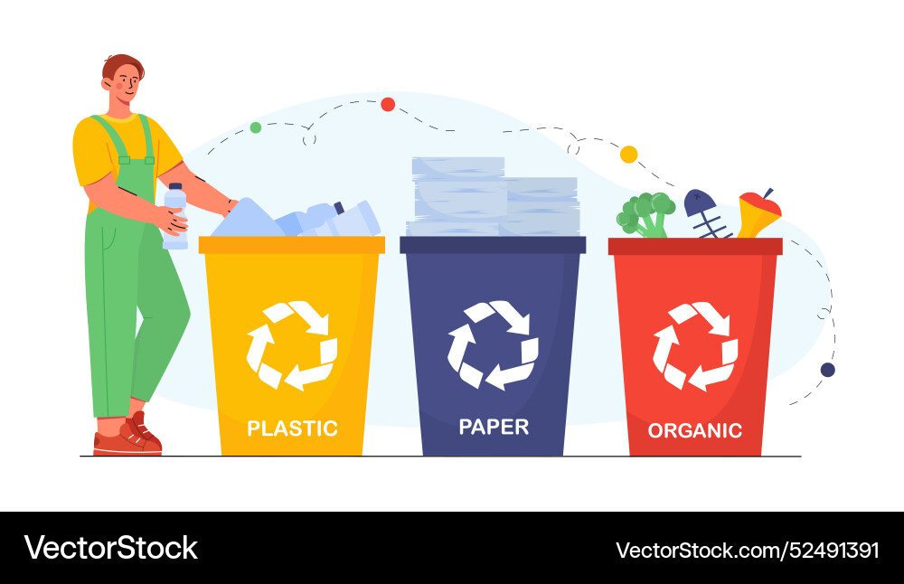 Man with waste disposal young guy stands near Vector Image