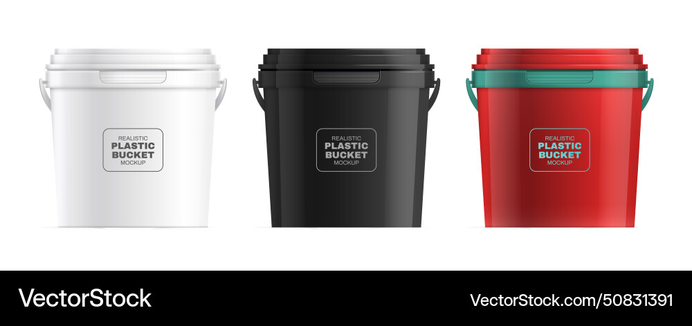 Realistic plastic buckets set in white black Vector Image