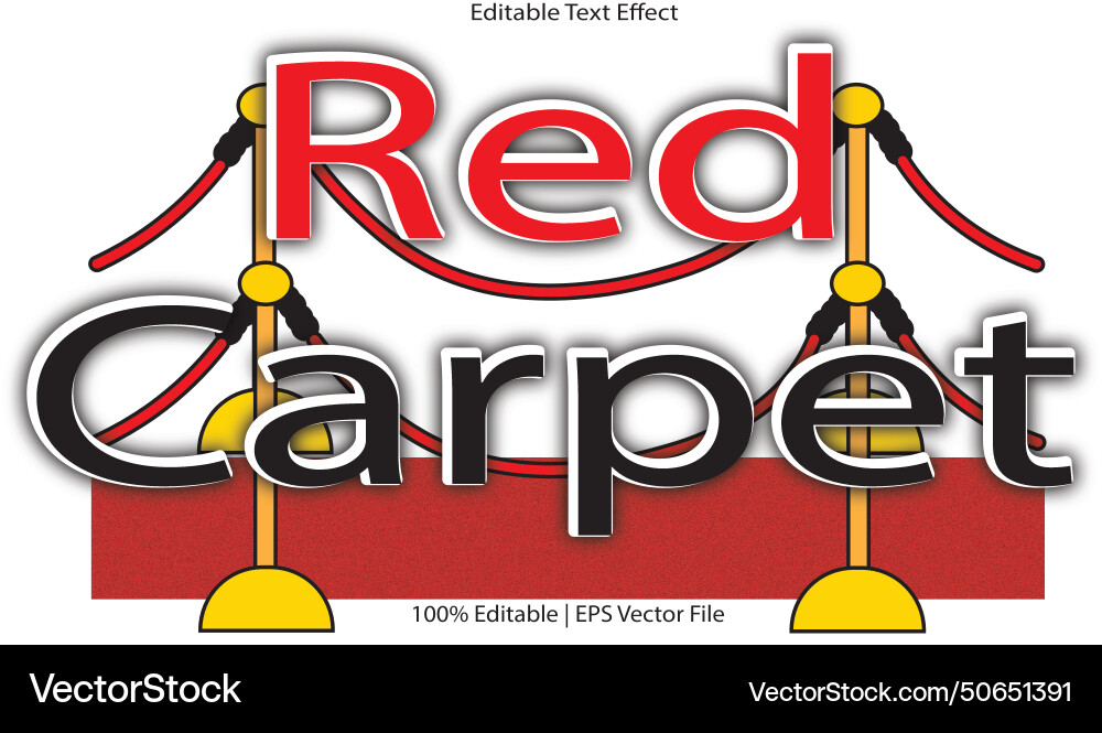 Red carpet editable text effect emboss cartoon Vector Image