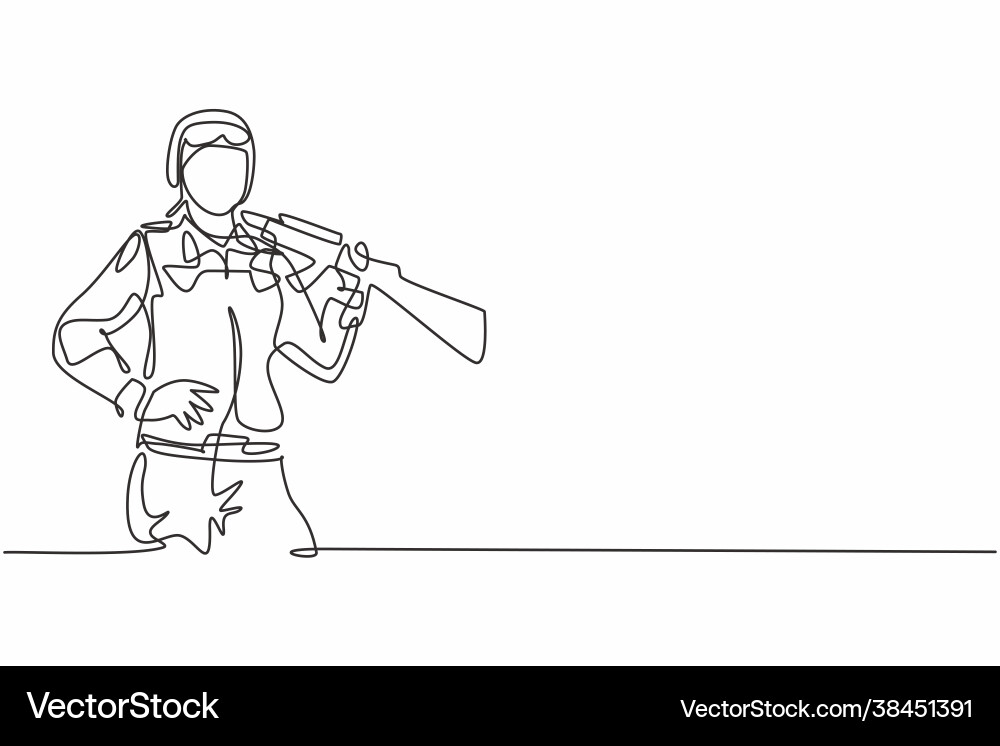 Single one line drawing young brave female Vector Image