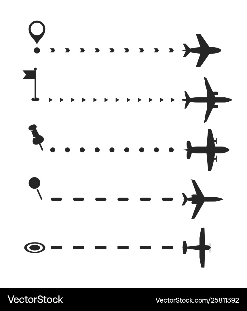 Airplane flight path brash set Royalty Free Vector Image
