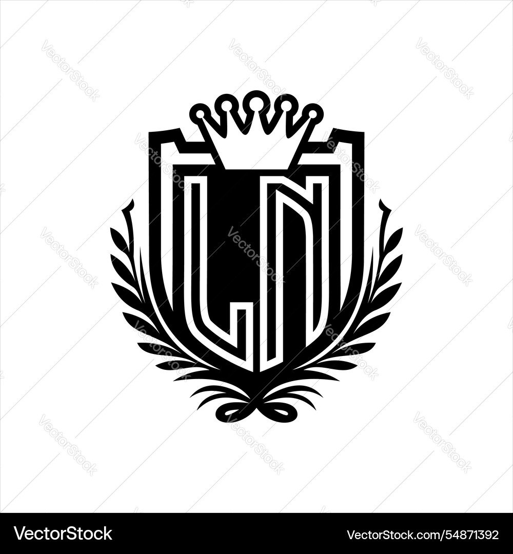 Ln logo heraldic shield shape with crown vintage Vector Image