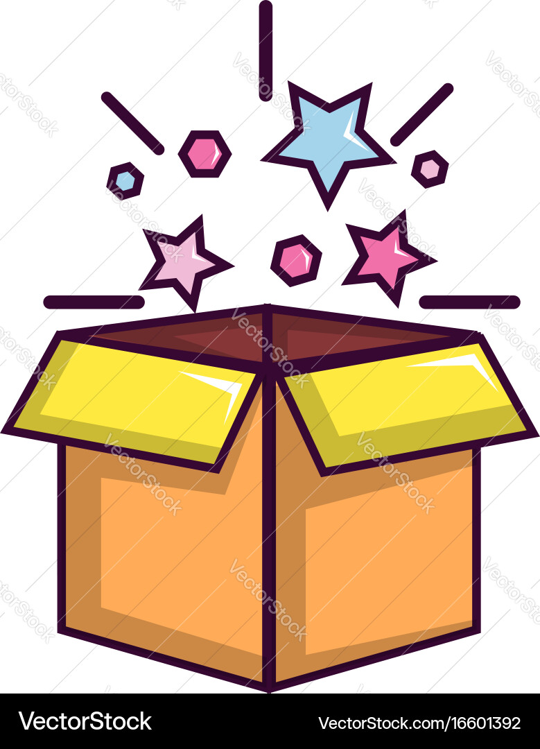 Magic box with stars icon cartoon style Royalty Free Vector