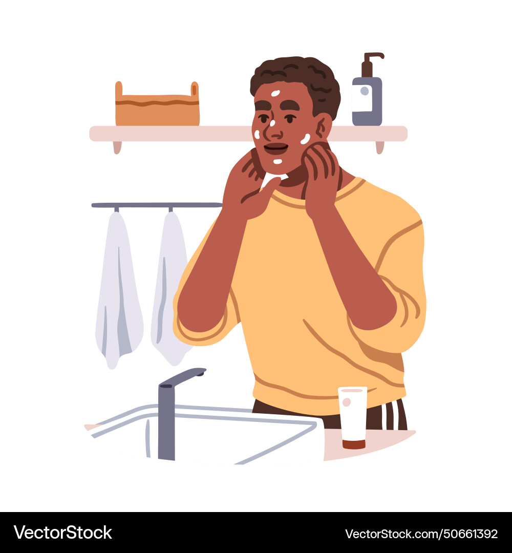 Man applying cream moisturizer on face male skin Vector Image
