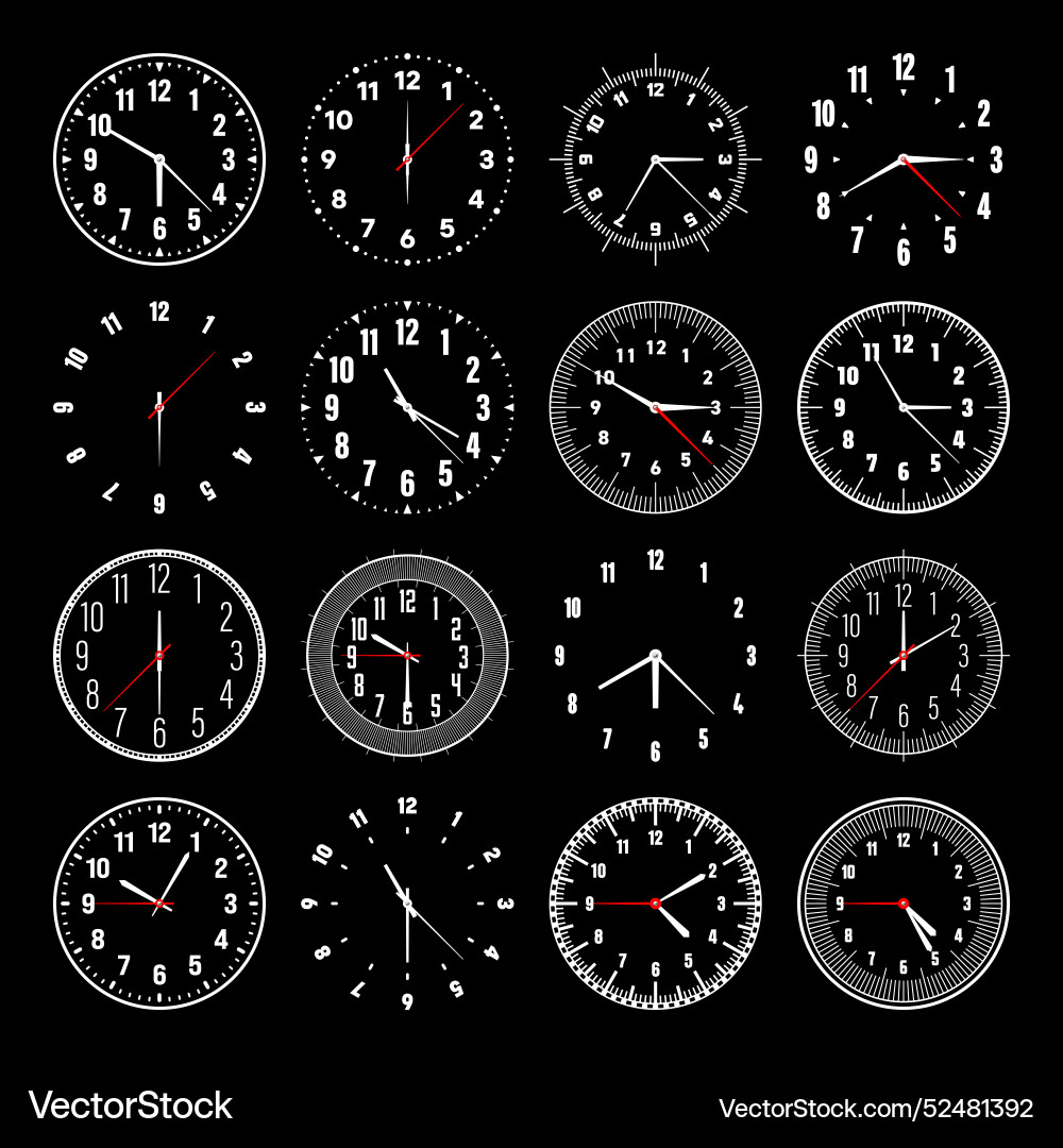 Mechanical clock faces with hands bezel watch Vector Image