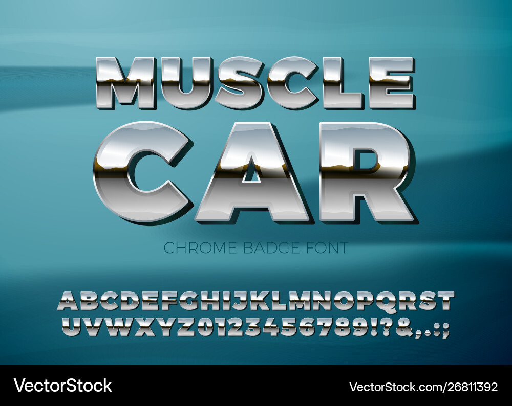 Realistische Chrom Auto Schrift blau Hintergrund Vektorbild