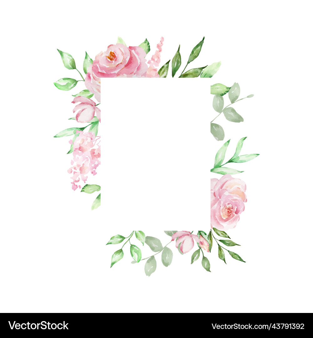 Watercolor rectangular frame of delicate pink Vector Image