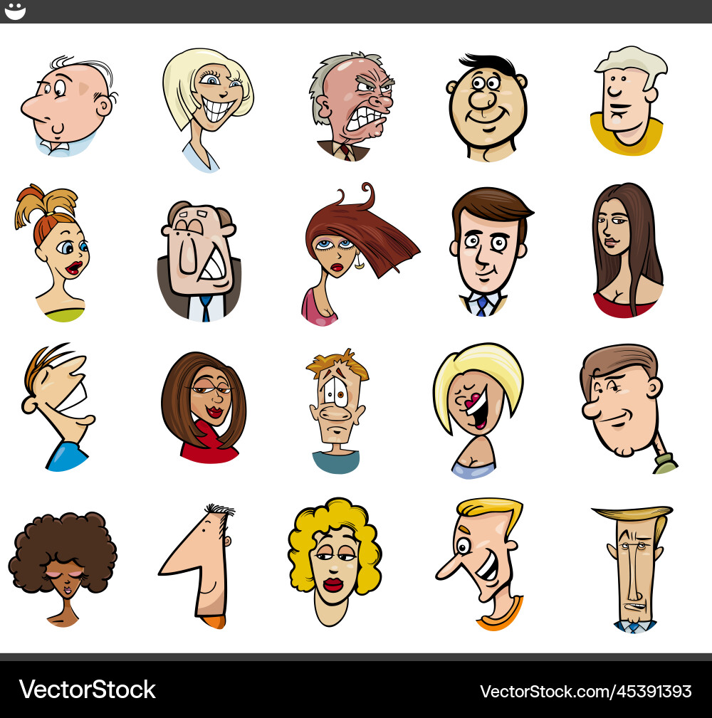 Cartoon people characters faces moods set Vector Image