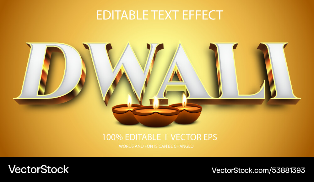 Editable dwali text effect with modern style Vector Image Editable dwali text effect with modern style Vector Image