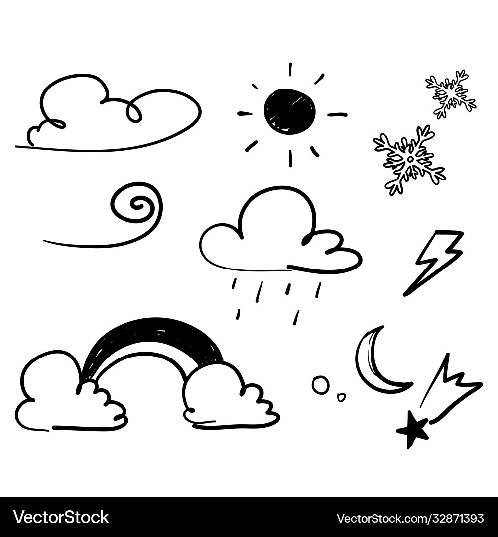 Hand drawn doodle weather collection isolated Vector Image