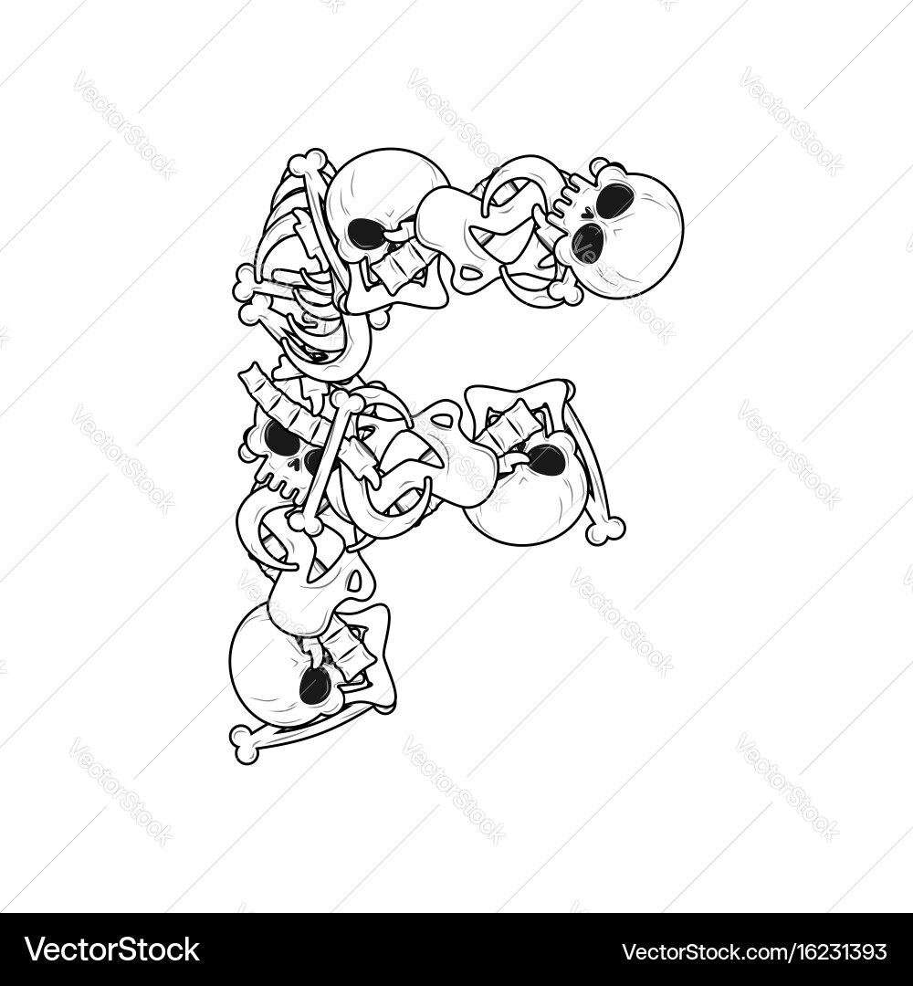 Letter f skeleton bones font anatomy Royalty Free Vector