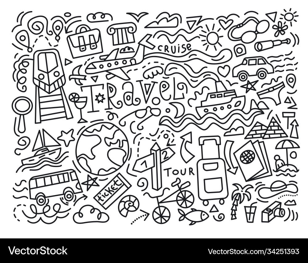 Travel doodles Royalty Free Vector Image - VectorStock